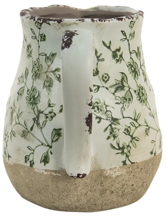 Keramický dekorační džbán se zelenými květy Carlijn M – 16x13x15 cm