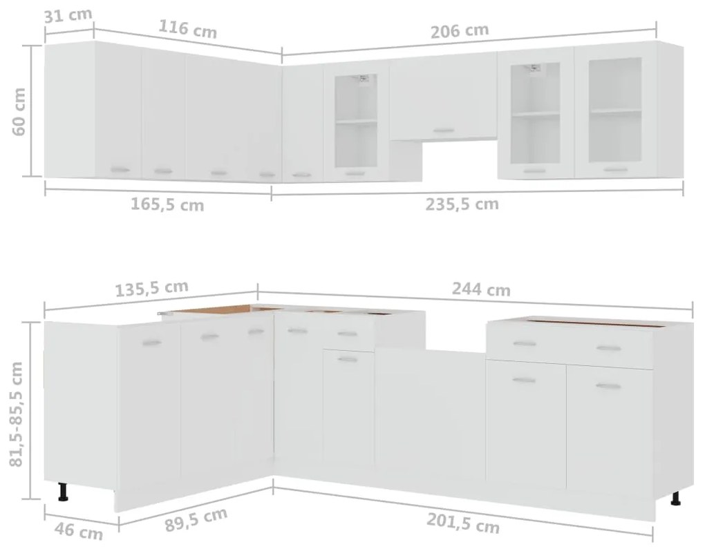 vidaXL Marketos 11dílná sada kuchyňských skříněk "Lyon" bílá, dřevěné