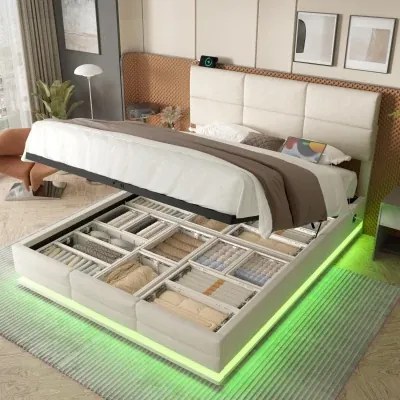 Aosom Sametově čalouněná postel má rozměry 180 x 200 cm, disponuje nastavitelnou výškou čela, LED osvětlením a XXL úložným prostorem. Dodává se bez m…