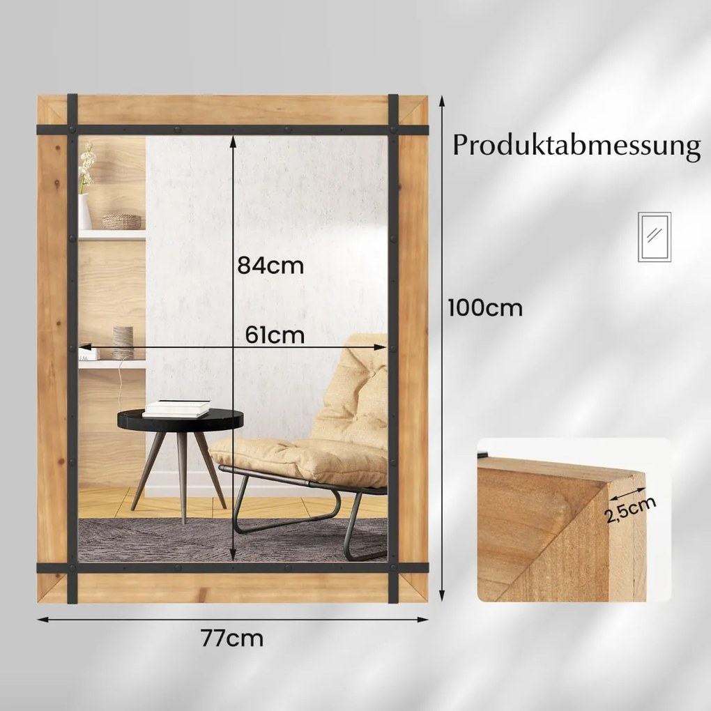 Costway Dekorativní závěsné zrcadlo na zeď Farmhouse Styl – 77 × 99,5 cm
