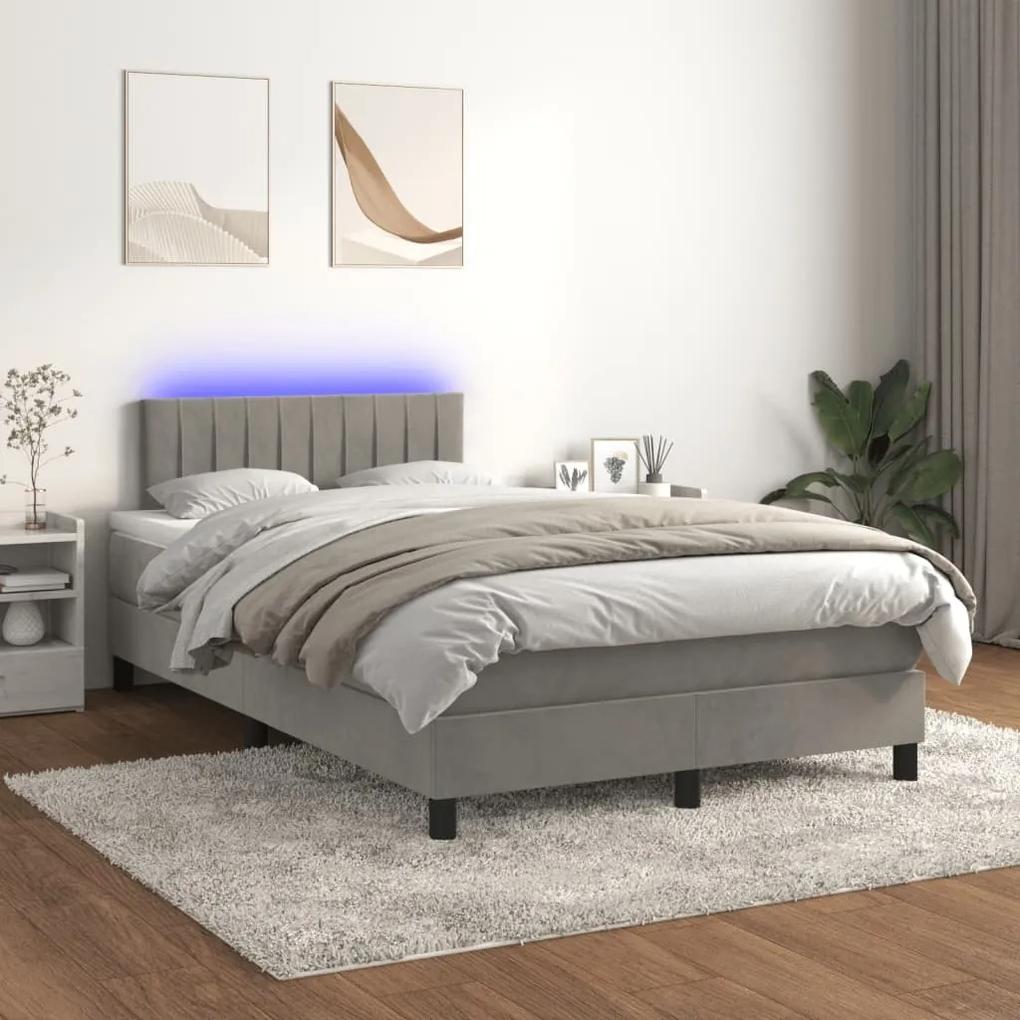 vidaXL Box spring postel s matrací a LED 120x200 cm samet [3134517] Barva: Růžová