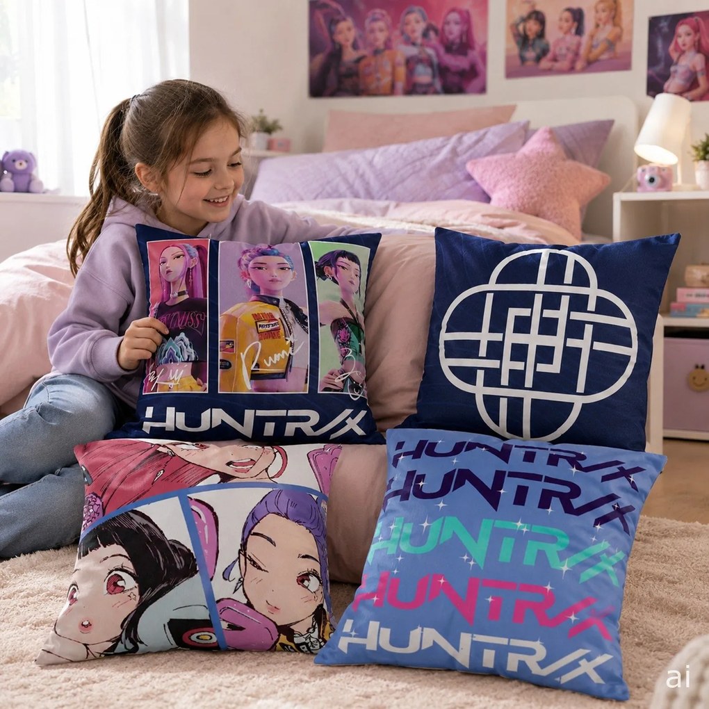 Polštář KPop Demon Hunters HUNTR/X - Rumi, Mira a Zoey - 40x40 cm