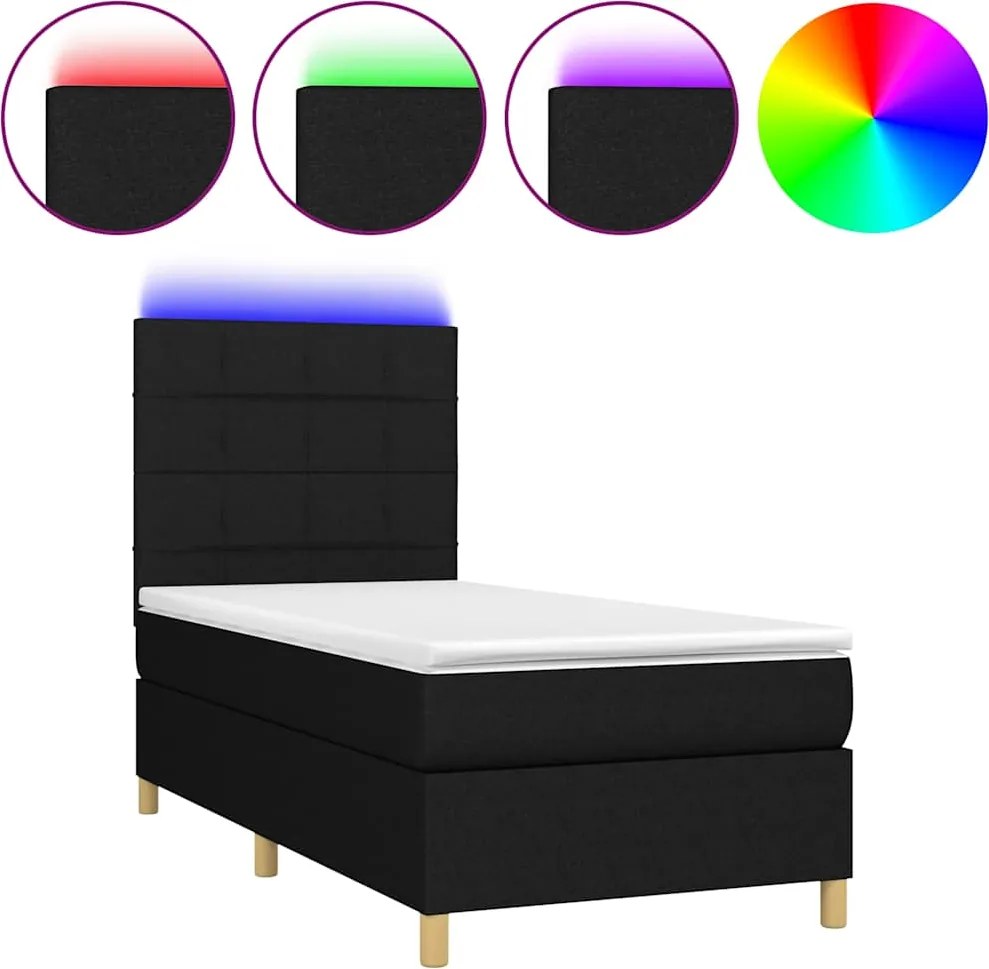 Box spring postel s matrací a LED černá 80 x 200 cm textil 3135391