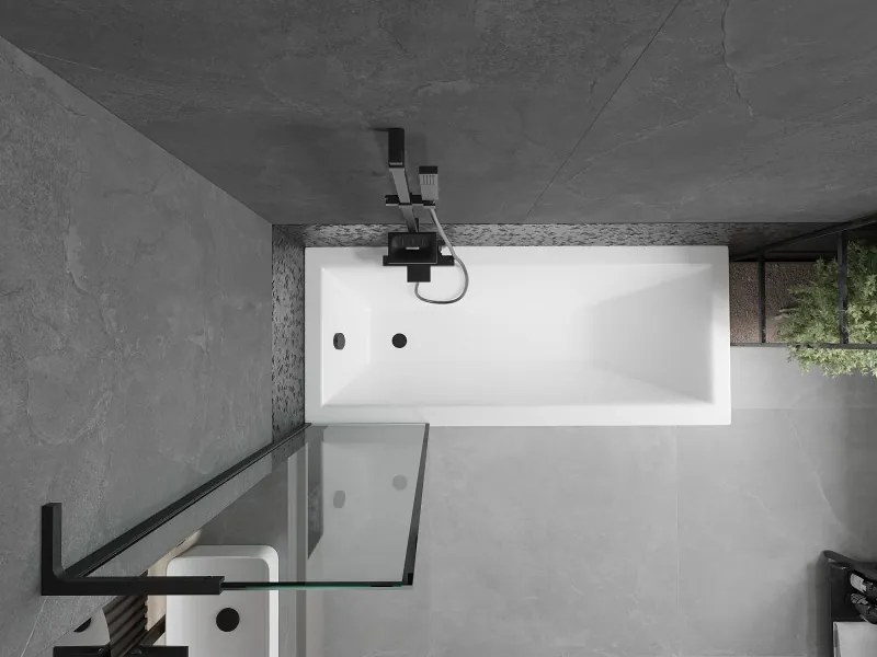 Mexen Next L, 1-křídlová vanová zástěna 50 x 150 cm, 6mm čiré sklo-černý vzor, černý profil, 895-050-000-03-70-70