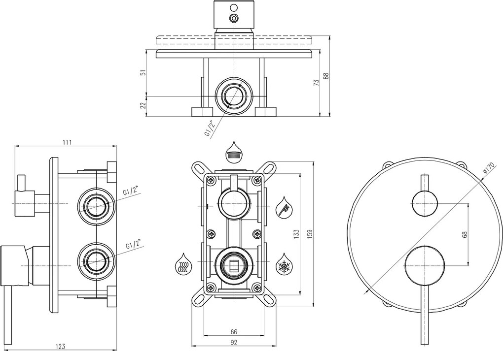 Slezák - RAV Vanová/sprchová baterie 2-cestná s podomítkovým tělesem a s boxem SEINA - , Metal grey kartáčovaná