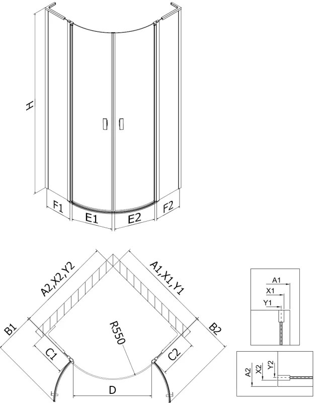 Mexen Mist L, půlkruhový výklopný sprchový kout 100 x 100 cm, čiré sklo, zlatý lesklý profil, 8A32L-100-100-50-00