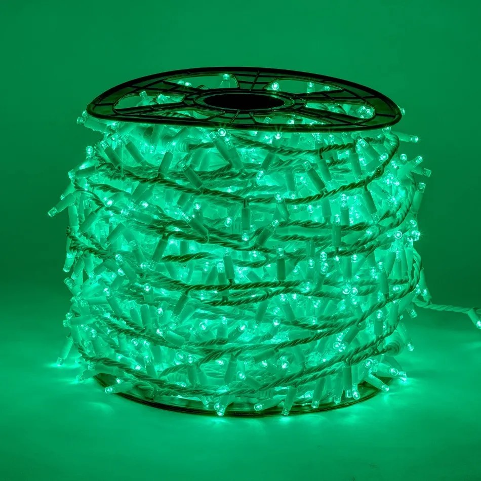 Easy Fix LED světelný řetěz, 100 m, venkovní, zelený, 2000 diod, bílý kabel, IP44, cívka