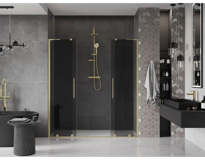 Mexen Velar L Duo, posuvné sprchové dveře do otvoru 170 cm, 8mm šedé sklo, zlatá matná, 871-170-003-42-55