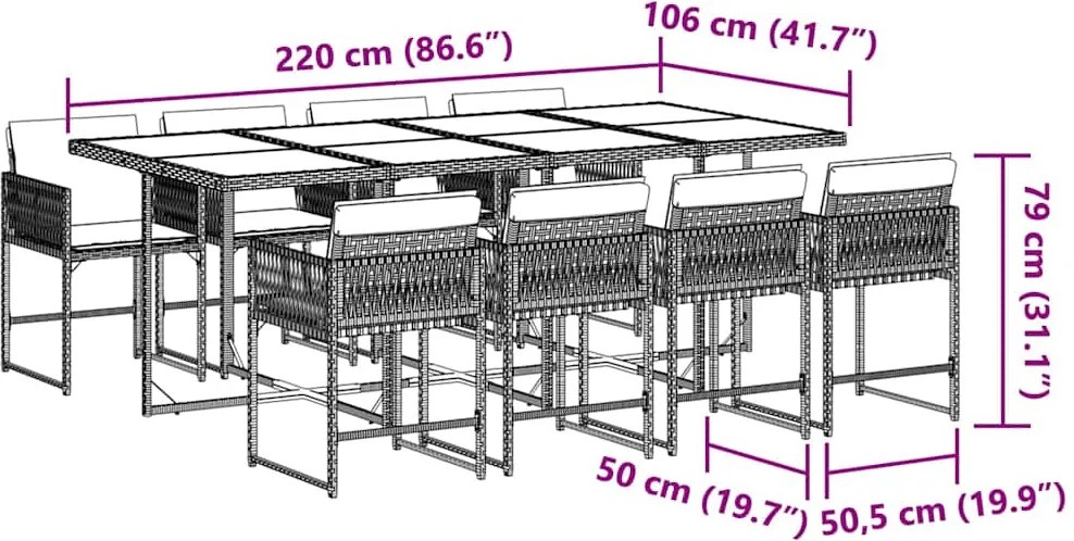 9dílný zahradní jídelní set s poduškami béžový polyratan 3211462