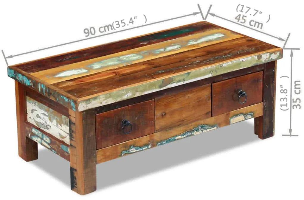 Konferenční stolek zásuvky masivní recyklované dřevo 90x45x35cm
