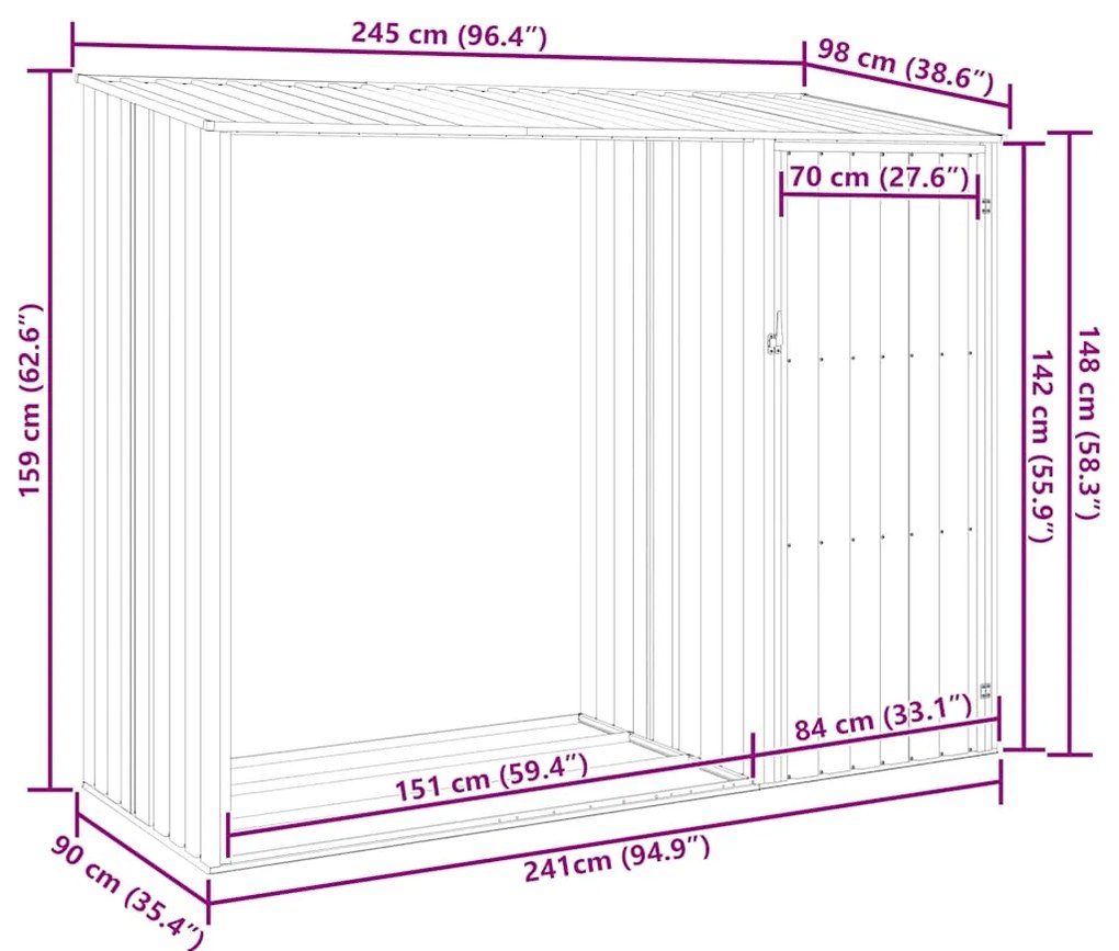 vidaXL Marketos Zahradní kůlna na dříví hnědá 245x98x159 cm pozinkovaná ocel