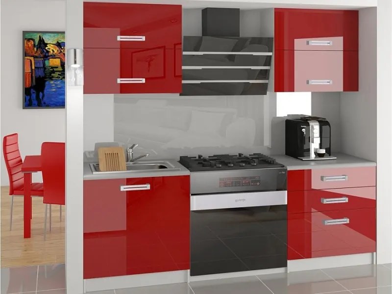 Moderní kuchyně Daisy červená lesklá 120 cm 01 - Krátká úchytka