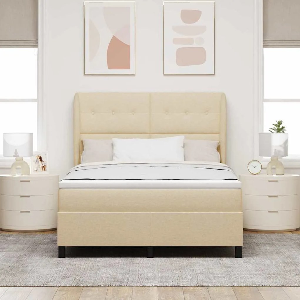 Postel s boxspringem s čelo Krémová 140 x 190 cm textil 3340562