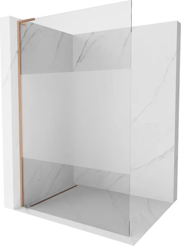 Mexen Kioto L, sprchová zástěna Walk-In 90 x 200 cm, 8mm čiré sklo-námraza, měděný matný profil, 800-090-103-65-35