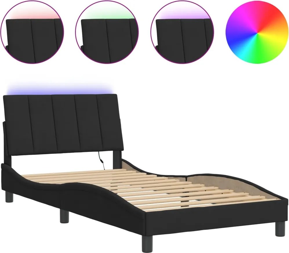 Rám postele s LED osvětlením bez matrace Hanko černý 100 x 200 cm samet 3213765