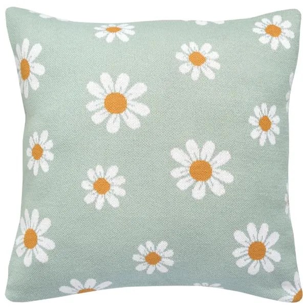 SCANquilt pletený povlak DESIGN kopretiny tyrkysovobílá 45 x 45 cm