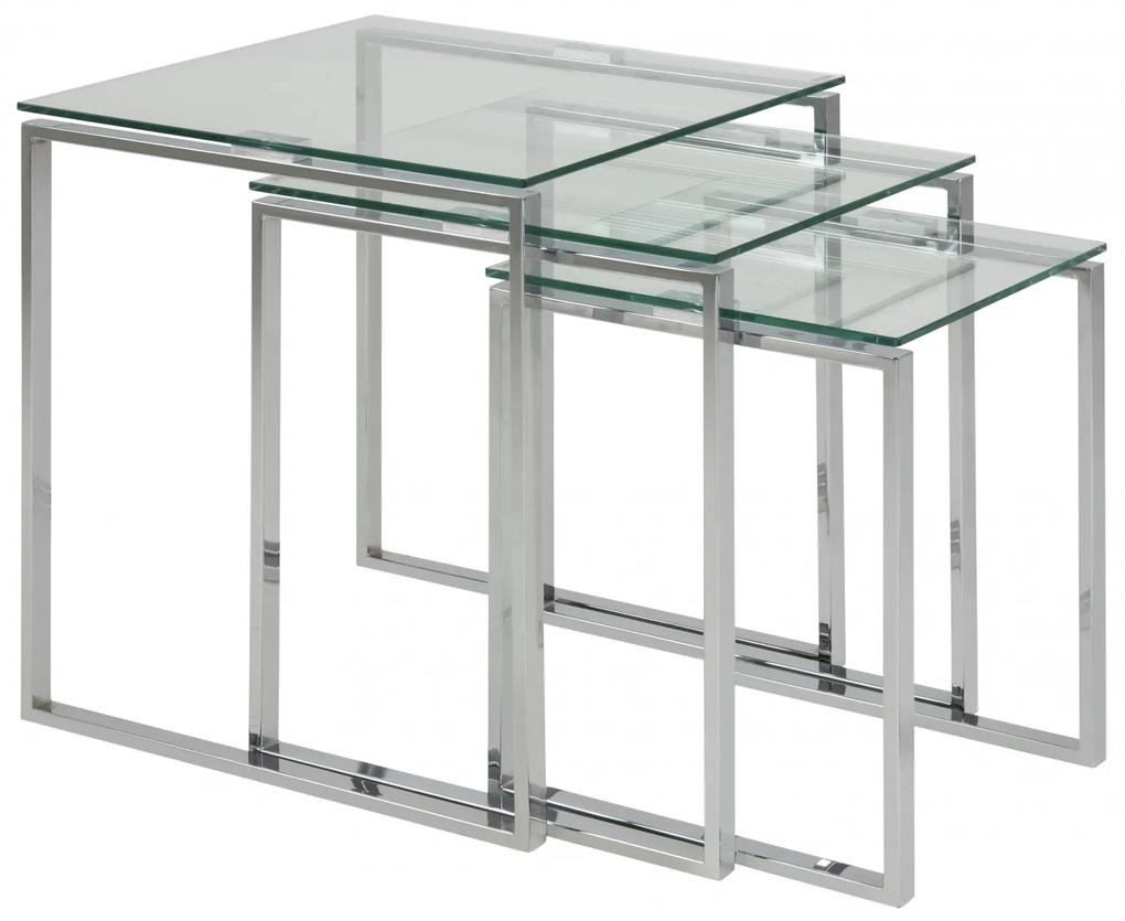 Bighome - Set konferenčních stolků KATRINE, čirá, stříbrná
