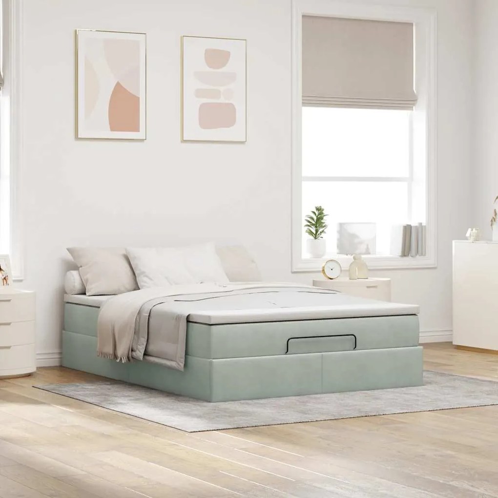 Osmanský rám postele s matrací světle šedá 140x190cm samet 3311183