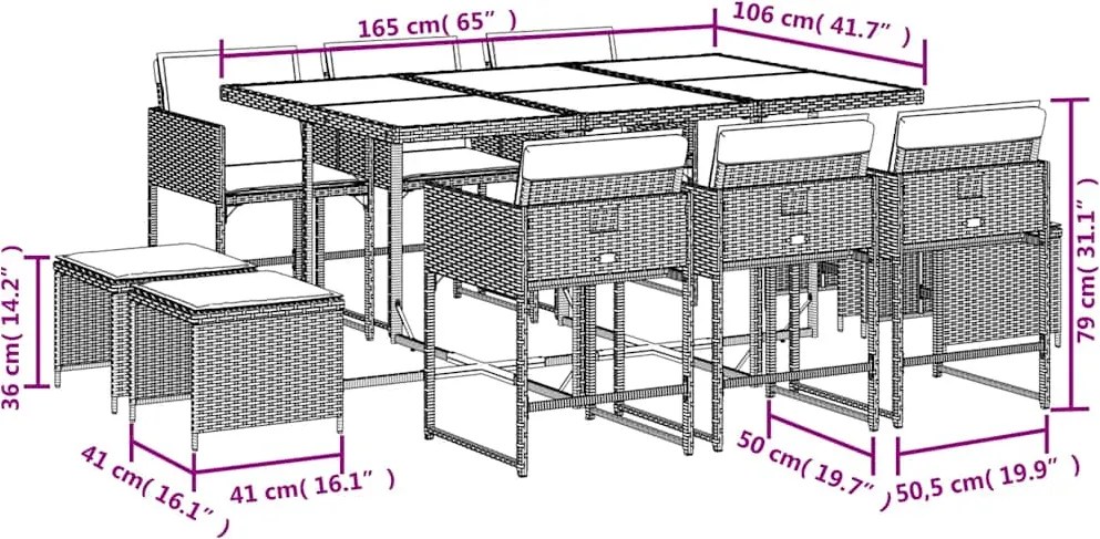 11dílný zahradní jídelní set s poduškami béžový polyratan 3211330