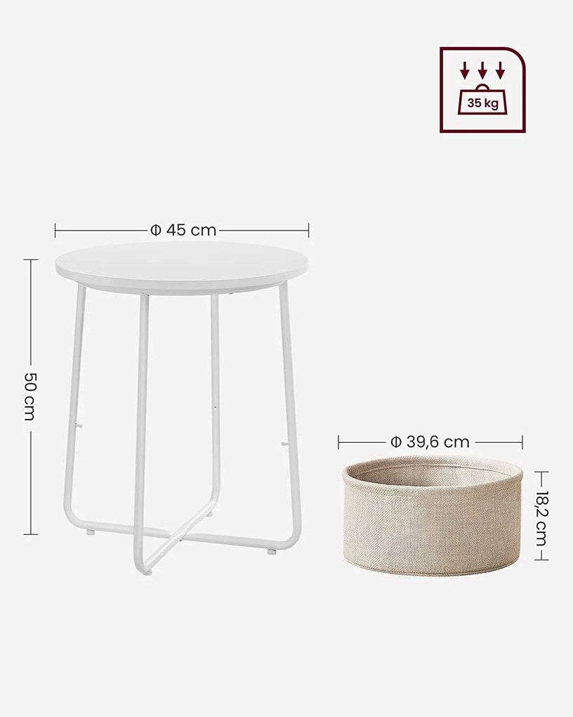 Odkládací stolek s látkovým košem, bílo-béžový LET223W10
