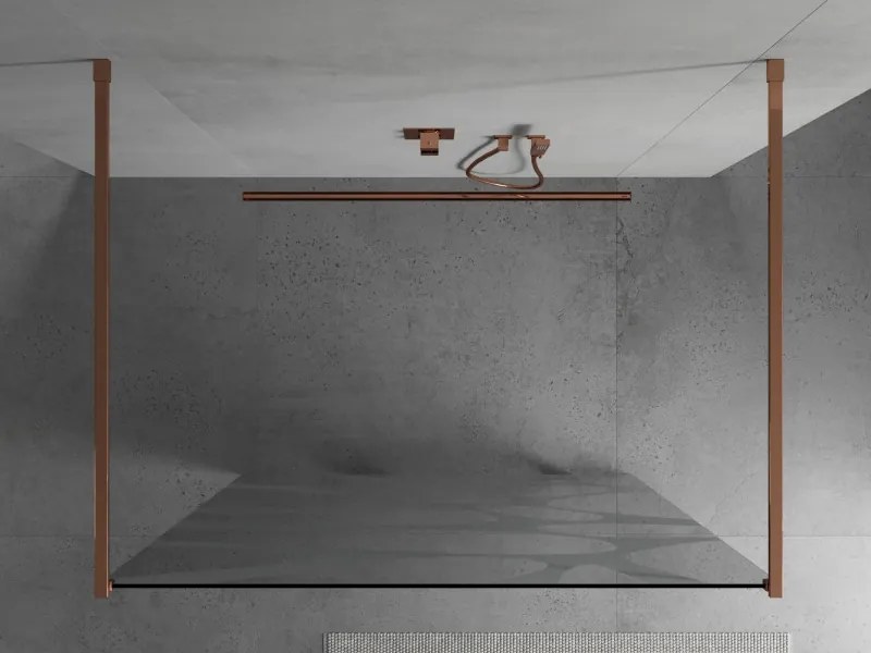 Mexen Kioto, průchozí sprchová zástěna 120 x 200 cm, 8mm sklo čiré/bílý vzor, 2x růžové zlato stabilizační rozpěra, 800-120-002-60-97