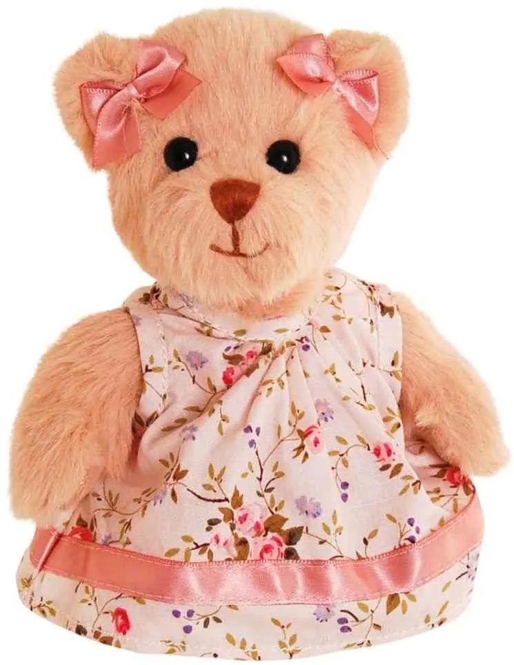 BUKOWSKI Plyšový medvídek Marissa v růžových šatech hnědý, 15 cm