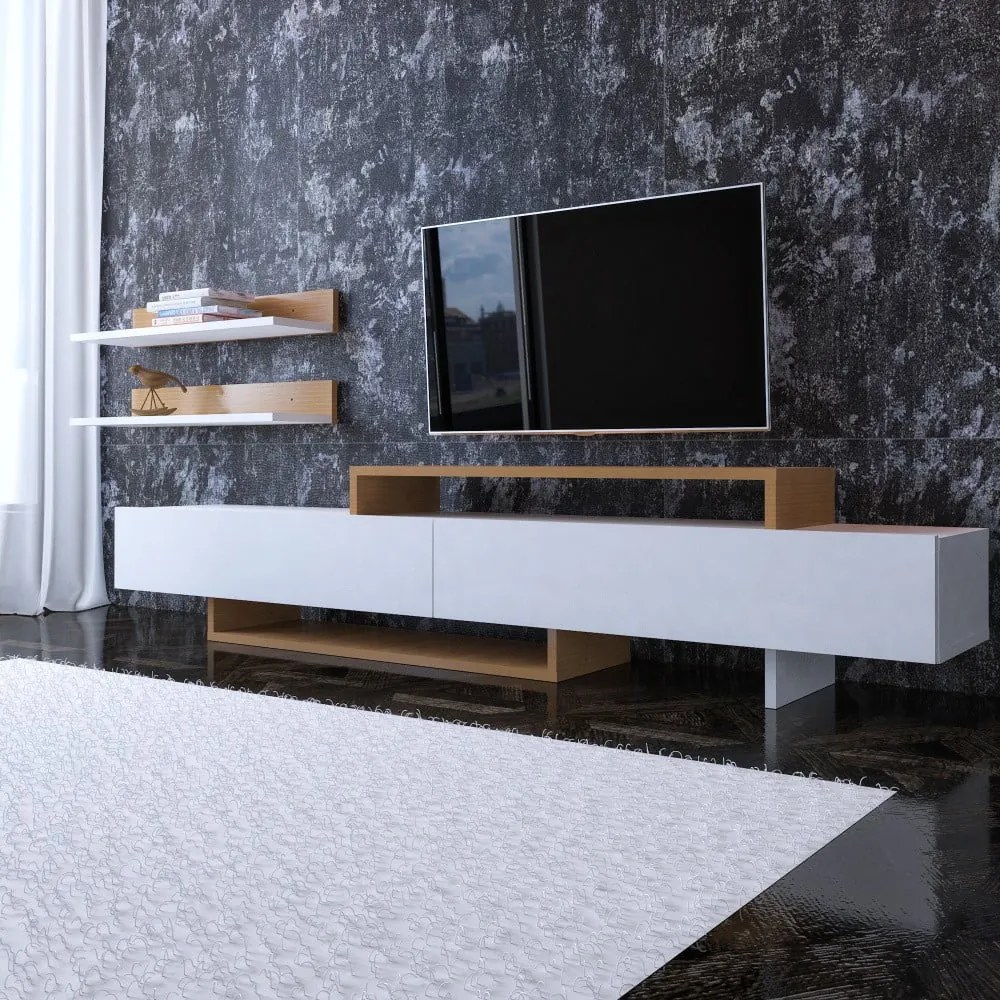 Bílá/přírodní TV sestava 180x40 cm Nirvanas – Furny Home