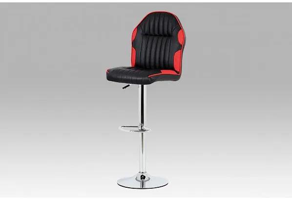 Artium  Barová židle koženka černá + červená / chrom