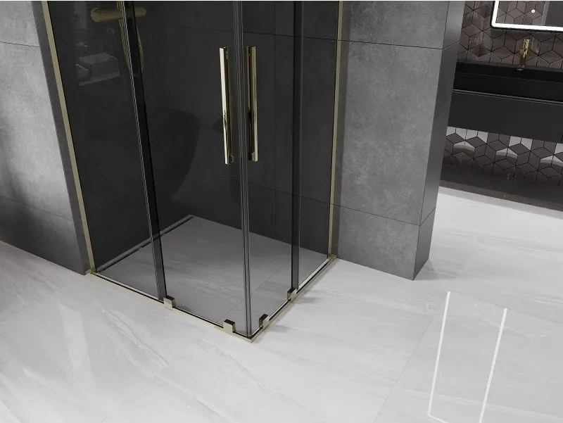 Mexen Velar L Duo, sprchový kout s posuvnými dveřmi 100 x 90 cm, 8mm šedé sklo, zlatá lesklá, 871-100-090-02-43-50