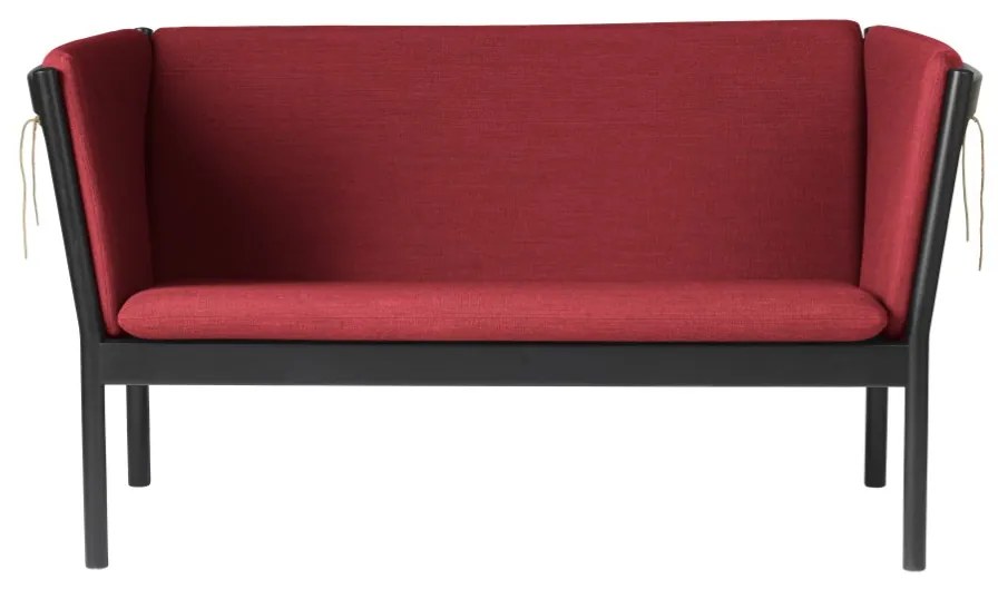 Pohovka J148 z dubového masivu - dvoumístná, textilní potah barva potahu:: červená, Barva rámu:: černý dub