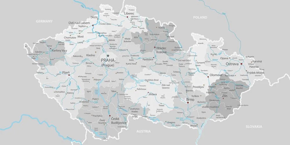 Obraz na korku šedá mapa Česka s kontrastem