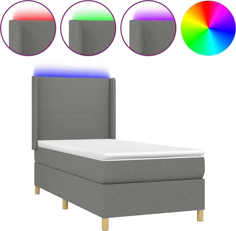 Box spring postel s matrací a LED tmavě šedá 90x200 cm textil 3138686