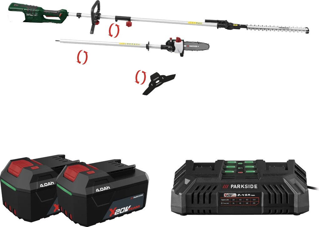 Parkside® Aku zahradní kombinované nářadí 4 v 1 Pgkga 40-Li A1, 2x 4 Ah