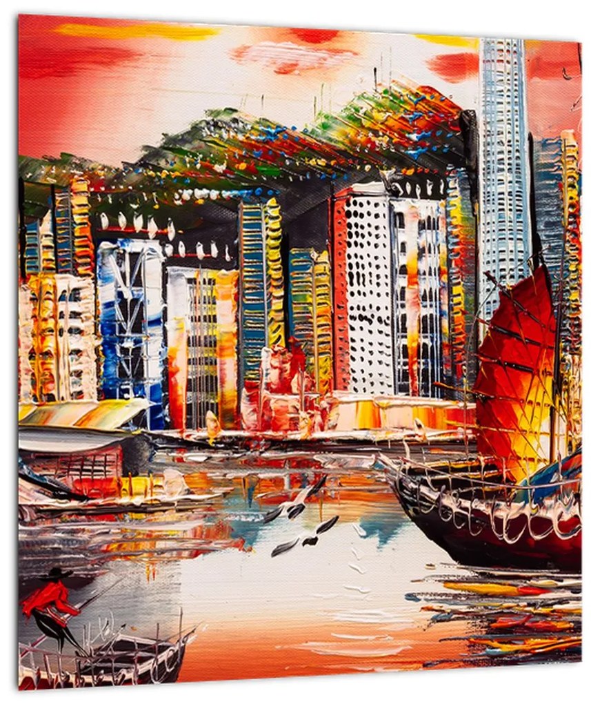 Obraz - Victoria Harbor, Hong Kong, olejomalba (30x30 cm)