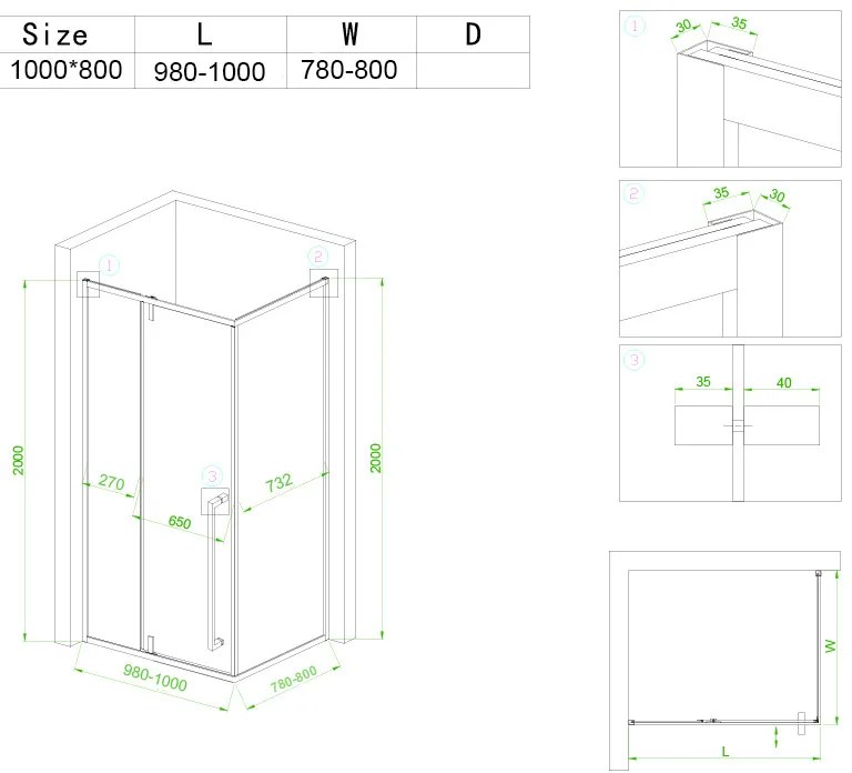 BPS-koupelny Obdélníkový sprchový kout HYD-OK12AS 100x80 černá/transparent - bez vaničky