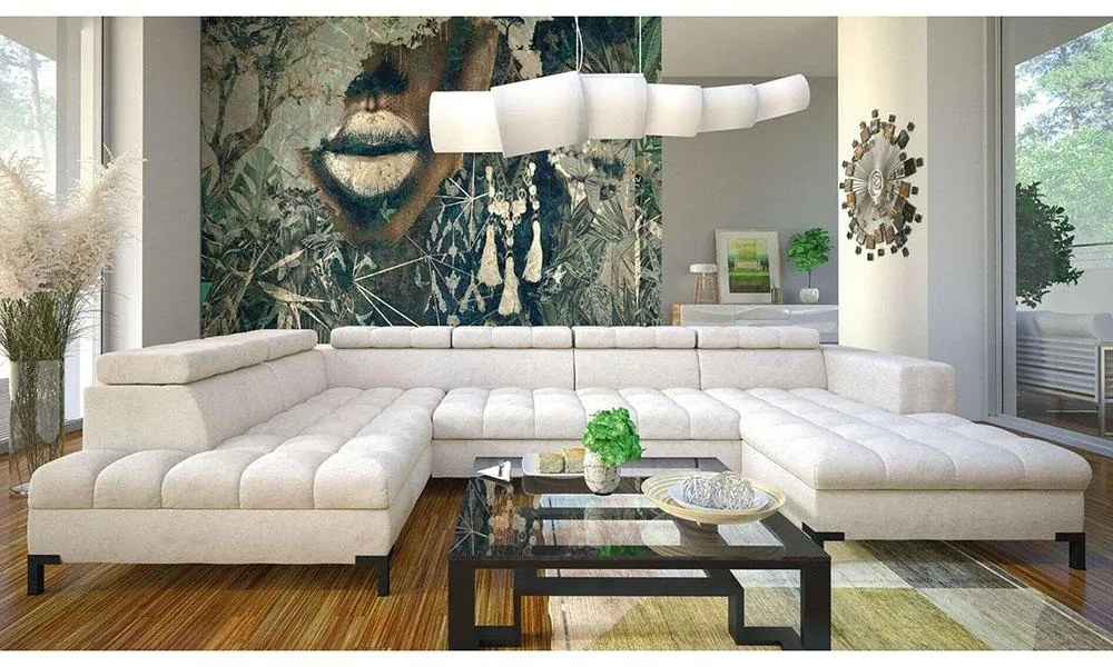 Sedací souprava ARTE | 200x348x190 cm | každodenní spaní + 2x úlož. prostor | VÝBĚR TKANIN a NOŽIČEK