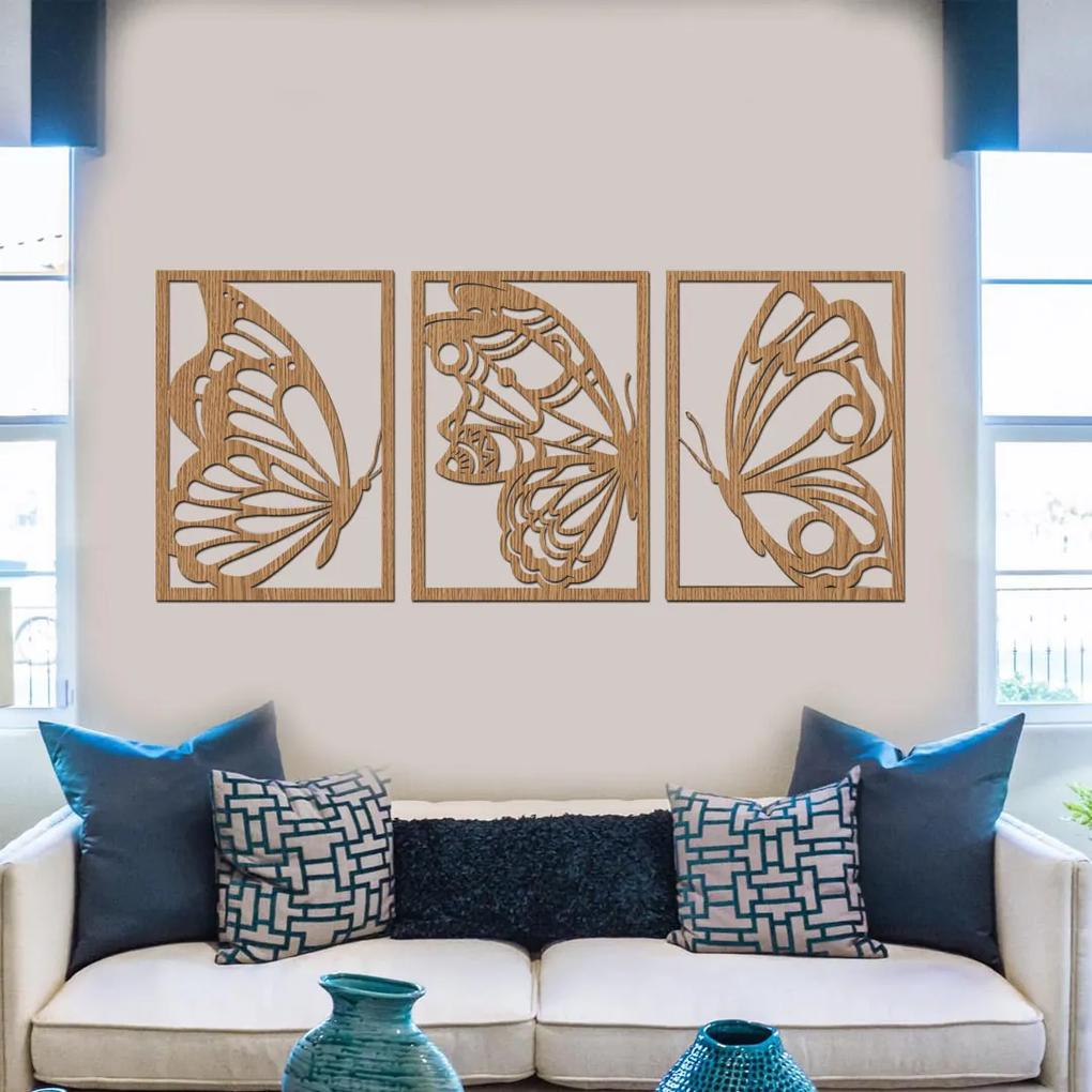 3dílný dřevěný obraz MOTÝLŮ Barevný vzor: Bílá, Rozměry (cm): 180x83