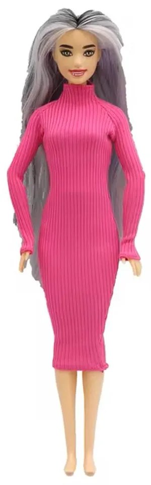 Oblečky pro panenku Barbie - elastické šaty (více variant) Varianta: L růžová dlouhý rukáv