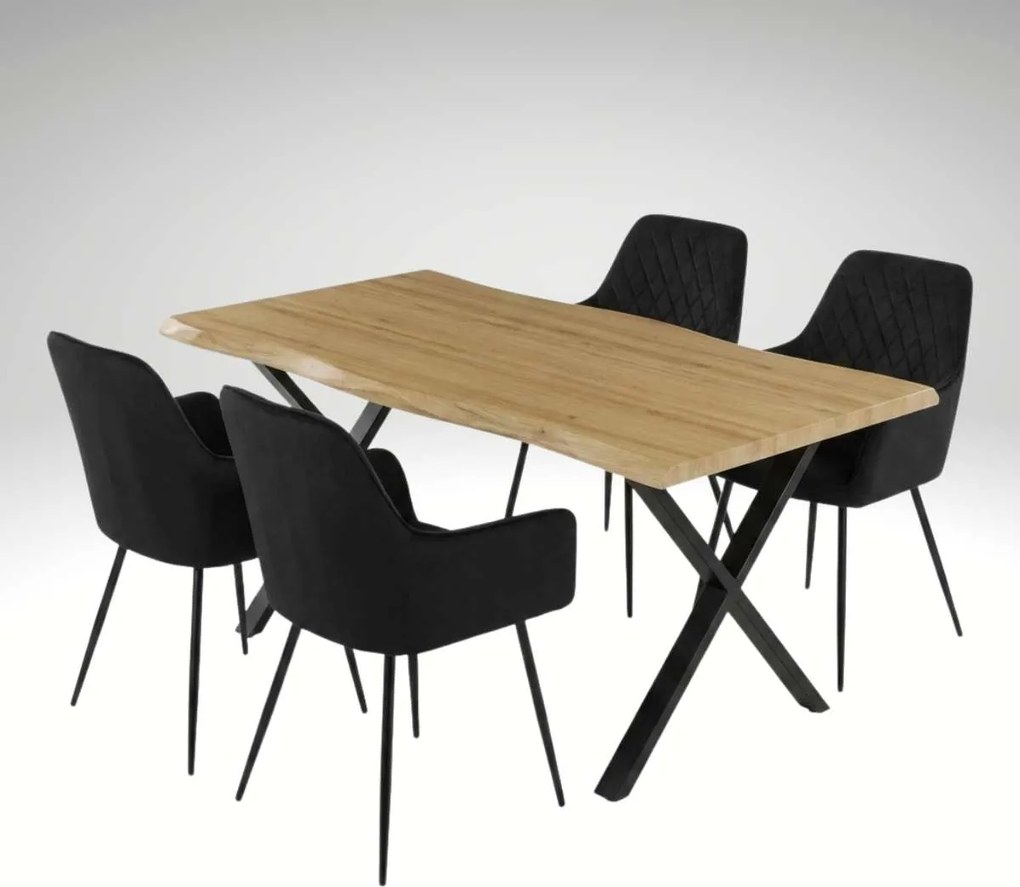 Vikio Jídelní set pro 4 osoby 160x90 cm soft dub noha X černá židle s područkami VJS226-4C