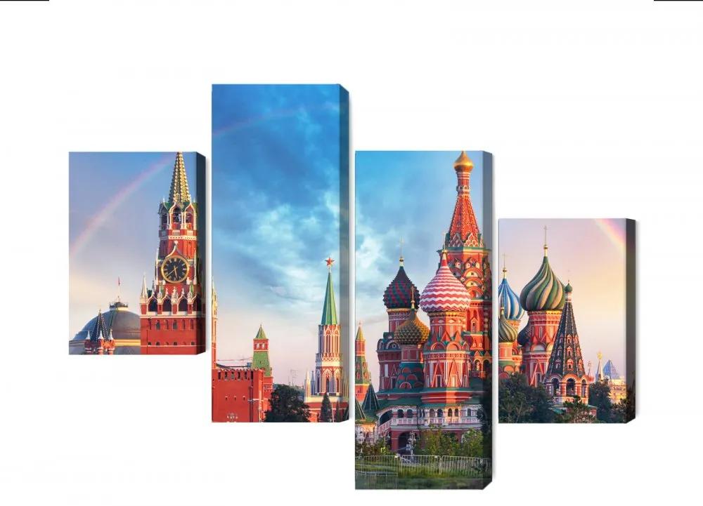 Vícedílný obraz Panorama Rudého Náměstí S Kremlem A Katedrálou Vasila Blaženého Nedostatek Nedostatek Přírodní plátno 120x75