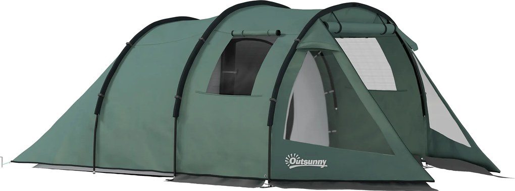Tunelový stan Outsunny pro 4 osoby, kempinkový stan s UV ochranou a okny, rodinný stan s přenosnou taškou 2000 mm vodního sloupce pro treking a outdo…