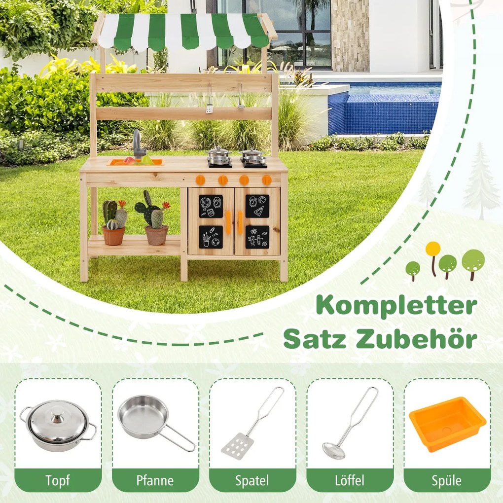Costway Bahenní kuchyňka dětská venkovní dětská kuchyňka jedlové dřevo