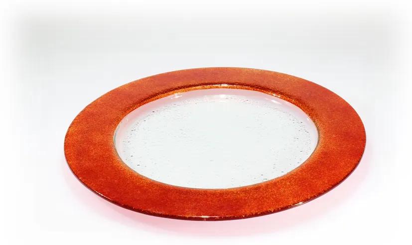 BDK-GLASS Kulaté talíře BAND - s červeným okrajem Průměr: 26cm