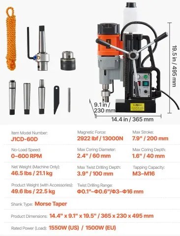 Magnetická vrtačka, 1500 W VEVOR