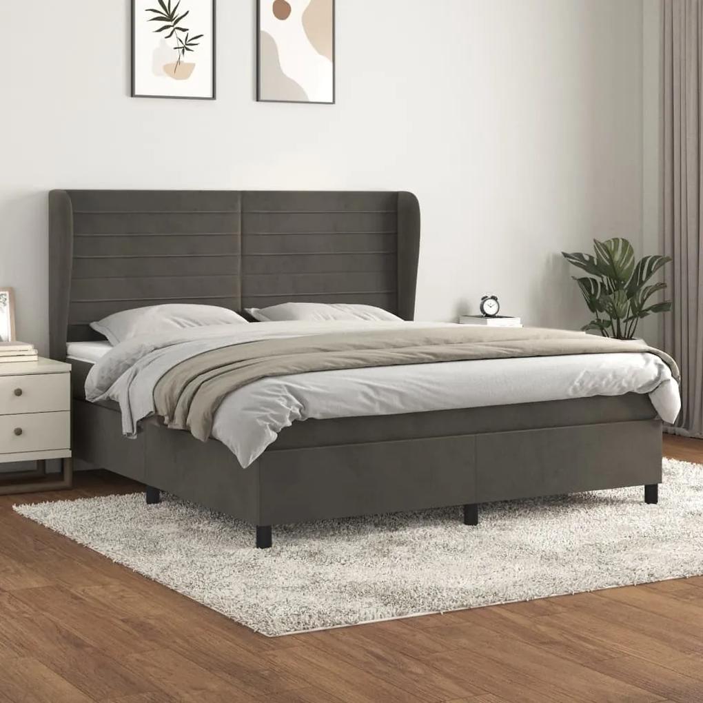 Box spring postel s matrací tmavě šedá 160x200 cm samet,  3129280