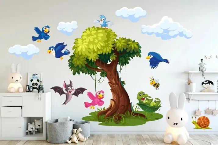 Veselé ptáčci krásná nálepka na zeď 100 x 200 cm