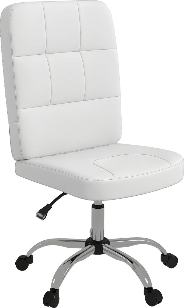 Vinsetto Otočné Kancelářské Křeslo Bez Područek, Umělá Kůže s Nastavitelnou Výškou, Moderní Styl, Nosnost 120 kg, 45x59x90-100 cm, Bílá | Aosom