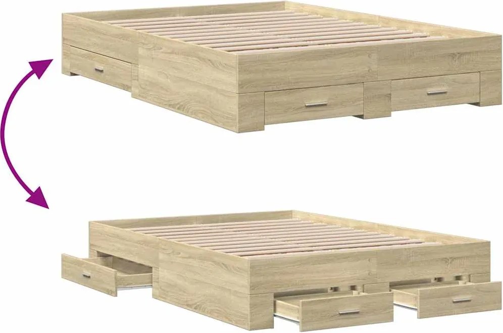 Rám postele se zásuvkami dub sonoma 135x190 cm kompozitní dřevo 3280407