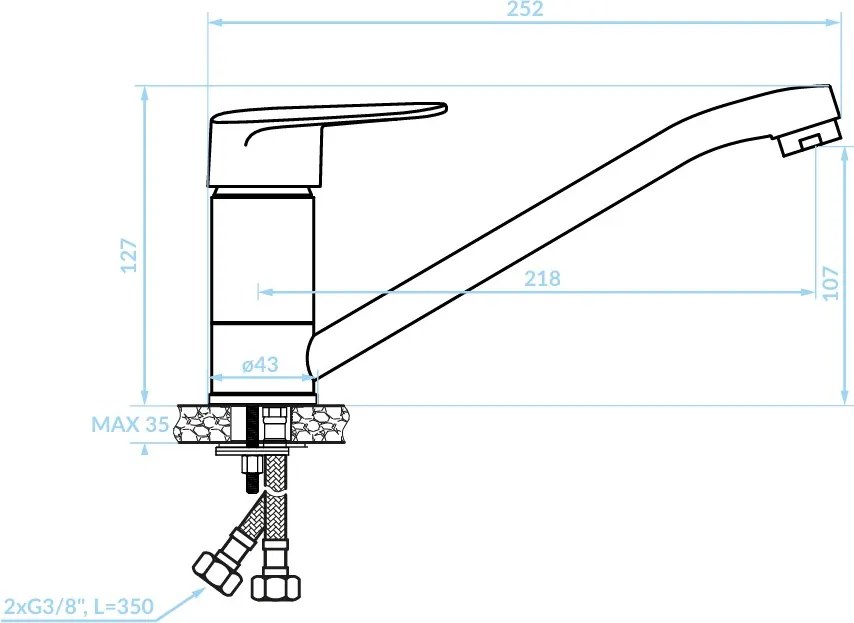 Kuchinox Sagra, stojánková dřezová baterie, chromová, LAV-BQR_060D