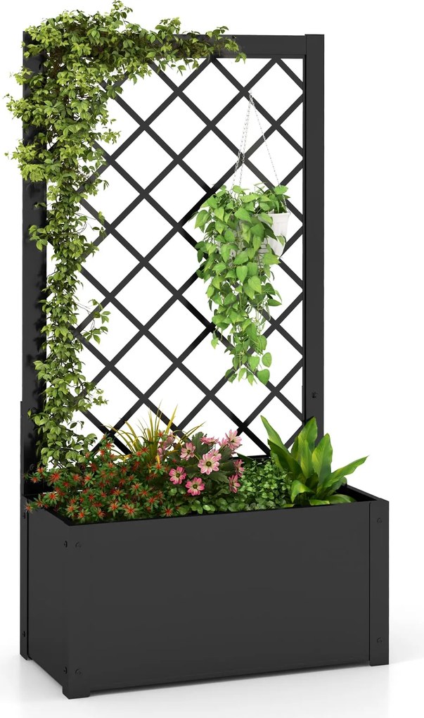 Costway Vyvýšený záhon s mřížovím 112 cm kovový květináč na popínavé rostliny